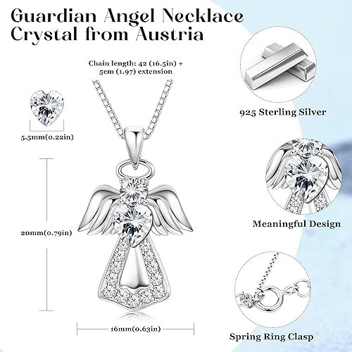 925 Sterling Silver Angel Pendant Necklace Jewelry Gift for Women Girl ...