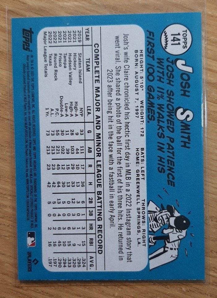 2023 TOPPS ARCHIVES JOSH SMITH ROOKIE #141 TEXAS RANGERS | eBay