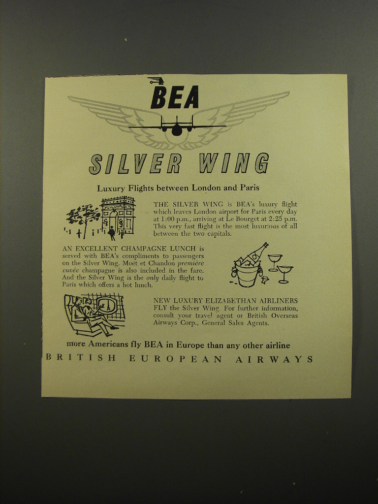 1952 BEA British European Airways Ad - BEA Silver Wing luxury flights ...