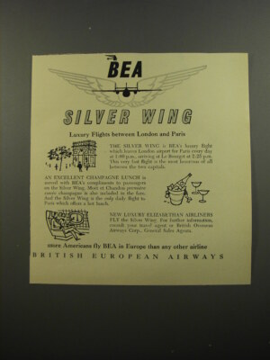 1952 BEA British European Airways Ad - BEA Silver Wing luxury flights ...