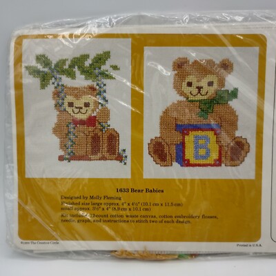 Vtg 1984 The Creative Circle Cross Stitch Embroidery Kit 1633 Bear ...