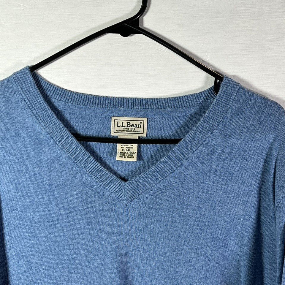 LL Bean V-Neck Sweater Mens Size XL- Tall Cotton Cashmere Long Sleeve ...