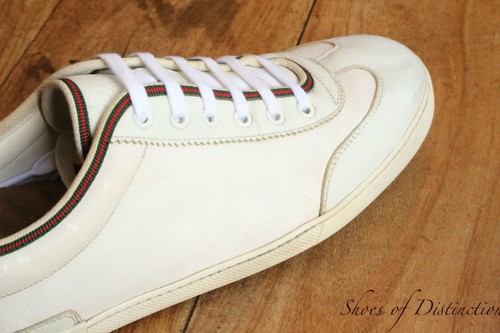 Gucci GG Monogram White Leather Shoes Trainers Sneakers Mens UK 9 G US ...