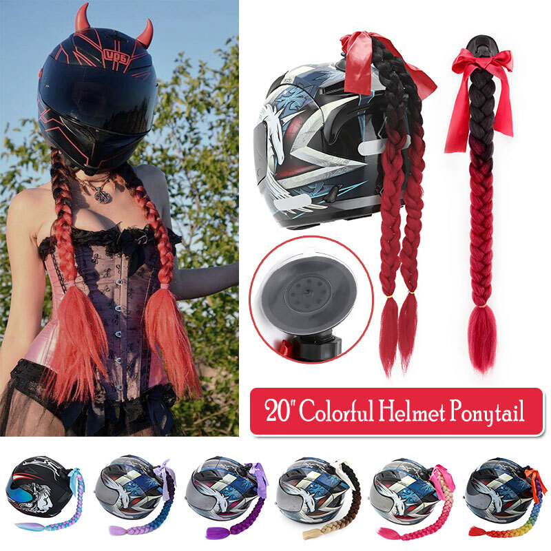 Motorcycle Helmet Ponytails 1 Pc 20 Inches Black To Red Helmet Pigtail