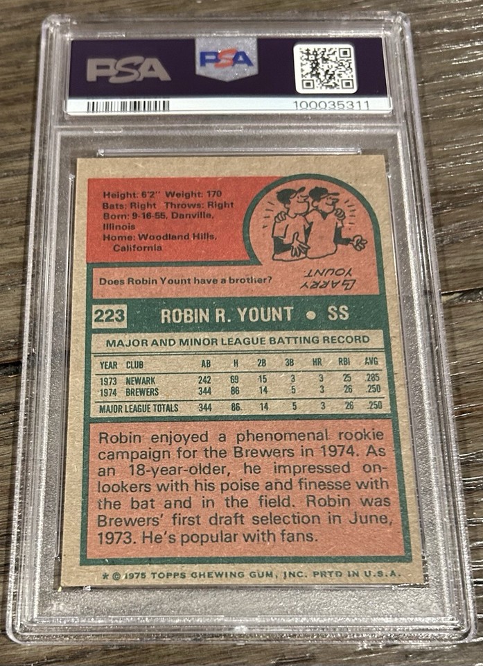 Robin Yount Brewers 1975 Topps Mini #223 Rookie Card RC Signed PSA 5 8 ...