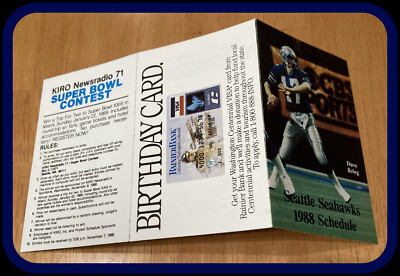 1988 SEATTLE SEAHAWKS RAINER BANK FOOTBALL POCKET SCHEDULE DAVID KRIEG ...