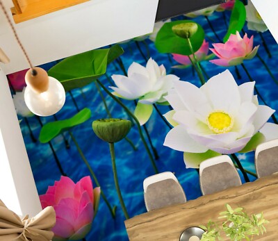 3D White Lotus 10090NA Floor WallPaper Murals Wall Print 5D AJ ...