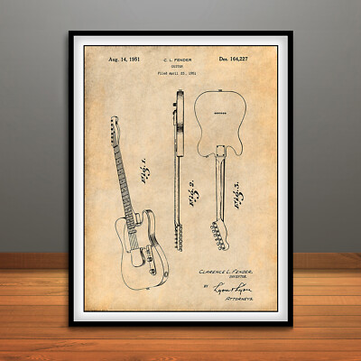 1951 Fender Telecaster Patent Print Art Drawing Poster | eBay