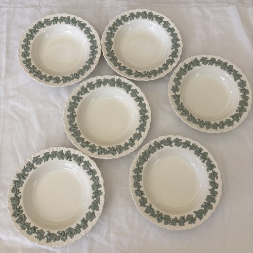 6 VINTAGE Wedgwood Queensware Green Celadon on Cream Rimmed Soup Bowl ...