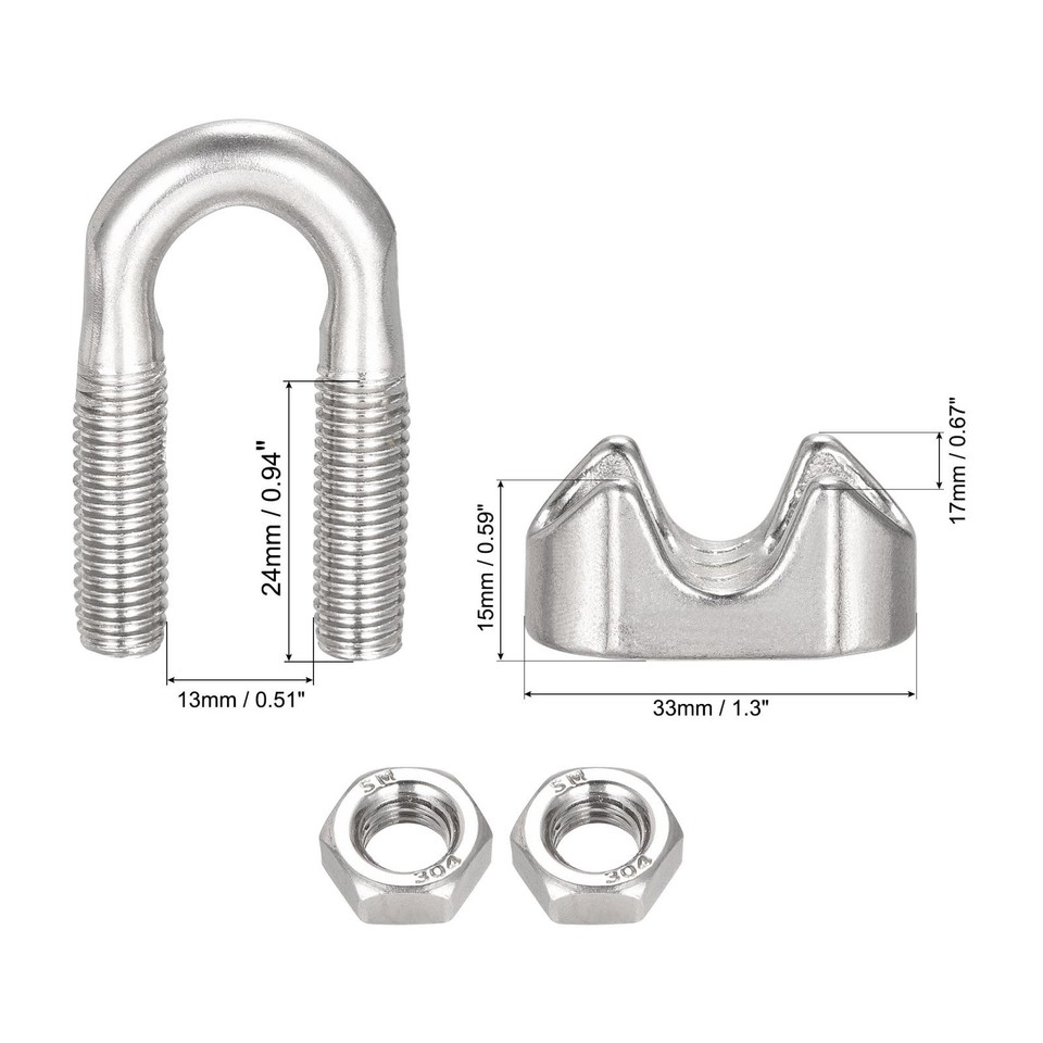 8pcs Wire Rope Clip Clamp M10 304 Stainless Steel for 10mm Diameter ...