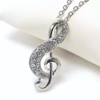 G4 Music Clef Treble Crystal NECKLACE Silver Tone Chain NEW | eBay