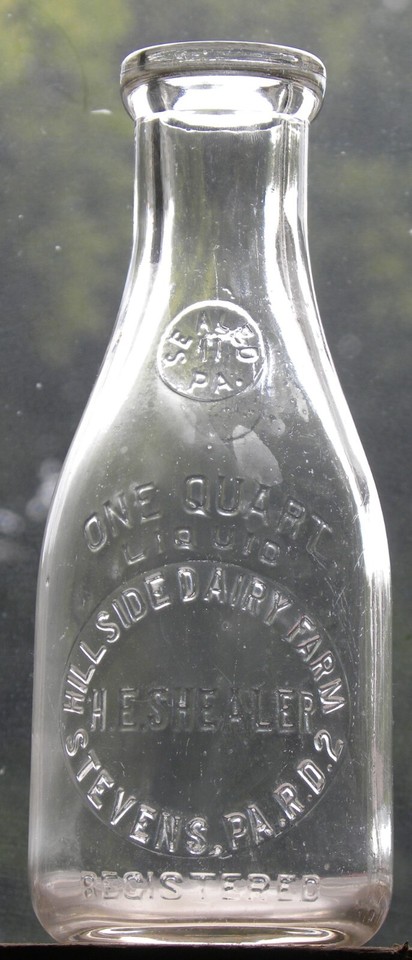 Milk Bottle - Quart - Hillside Dairy Farm - Shealer - Stevens Pa ...