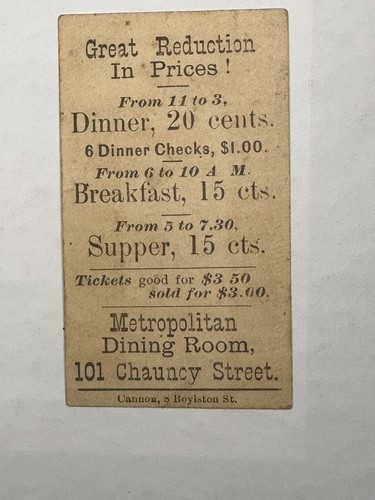 Victorian Trade Card Metropolitan Dining Room Chauncey St Big Bill Of Fare B76 | eBay