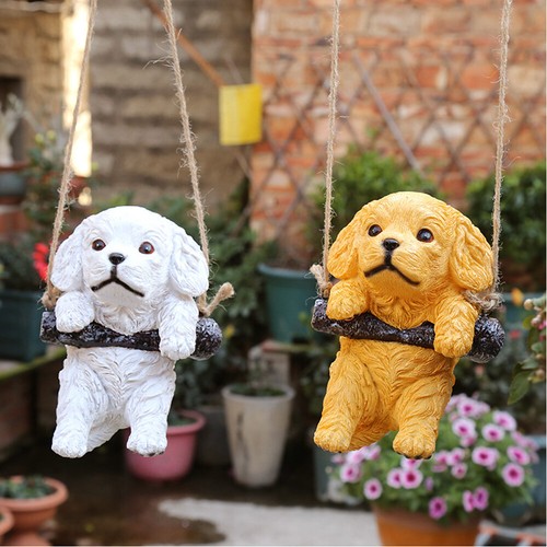 Hanging Puppy Dog Cat Tree Hanging Garden Ornament Sculpture Decoration ...