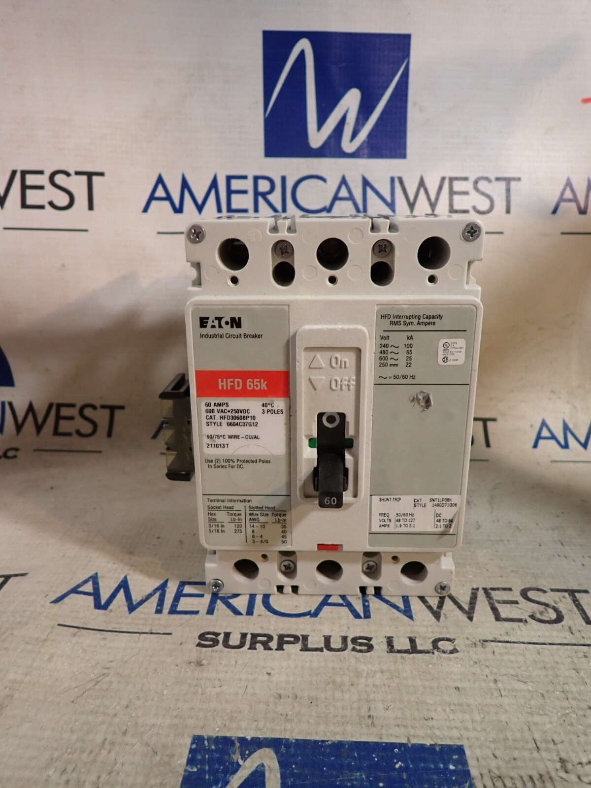 New Takeout Eaton HFD3060 + SNT1LP08K 120v Shunt 60A 65kA Circuit ...