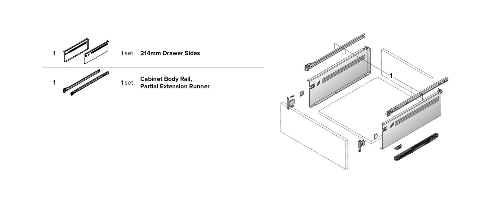 Hettich MultiTech Drawer Set - White 25kg (Front Connectors incl ...
