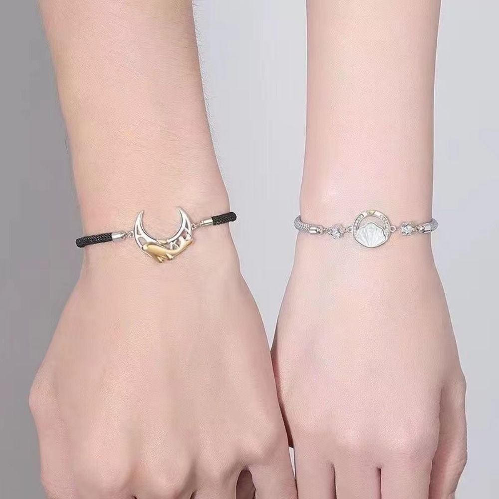 Handmade Crystal Korean Style Bracelet Moon Woven Rope Female Couple ...