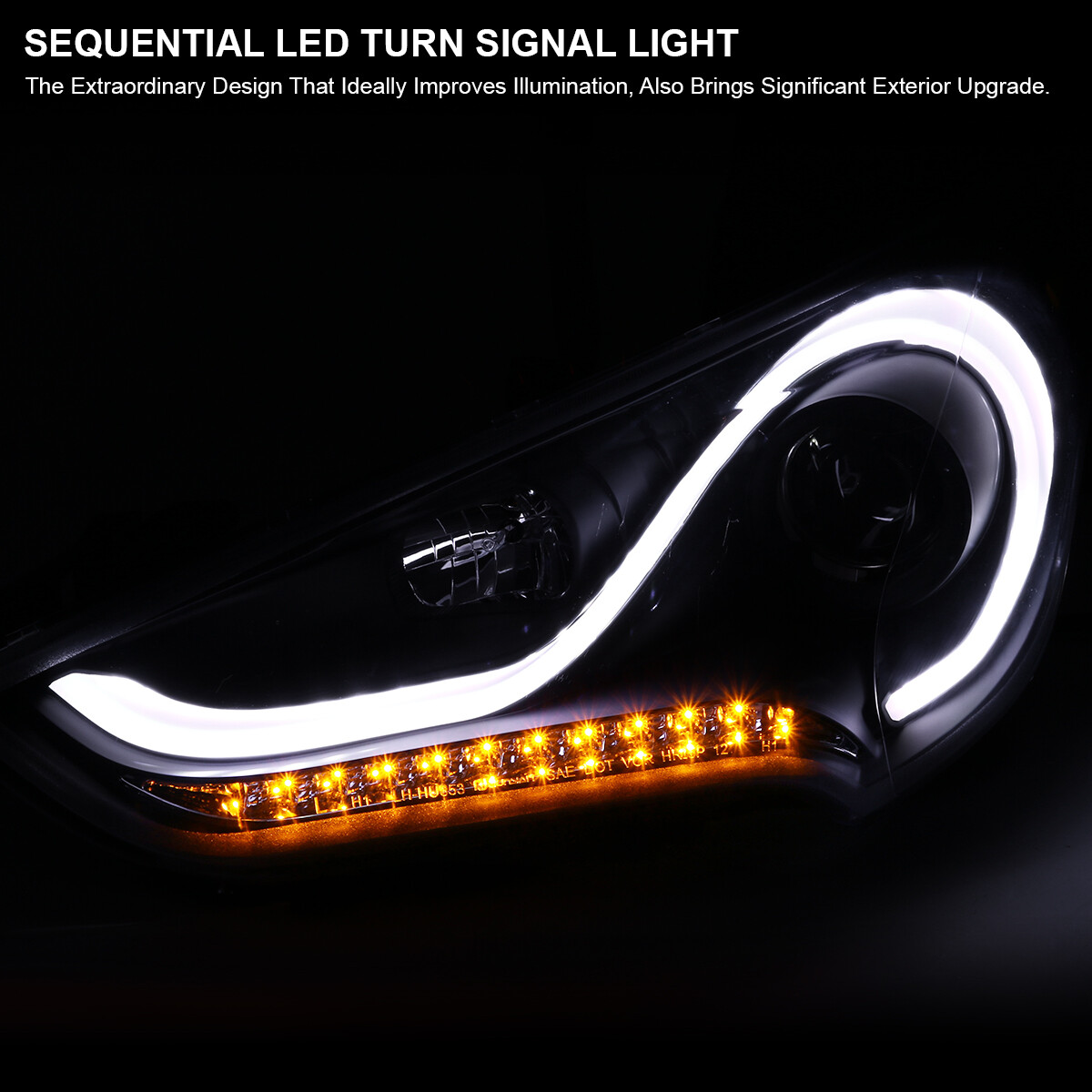 Black Fits 2012-2017 Hyundai Veloster LED Sequential Signal Projector ...