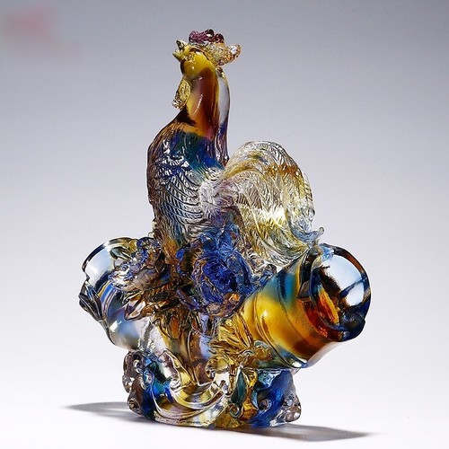 Chinese Liu Li Crystal Glass Rooster Statue Feng Shui Ornament Decor | eBay