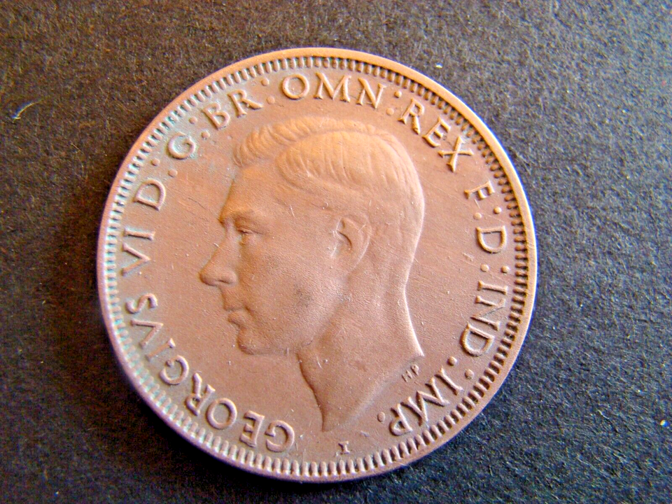 1938 Georgivs VI, G BR, OMN REX, FIDEI, Great Britain, Large One Penny ...