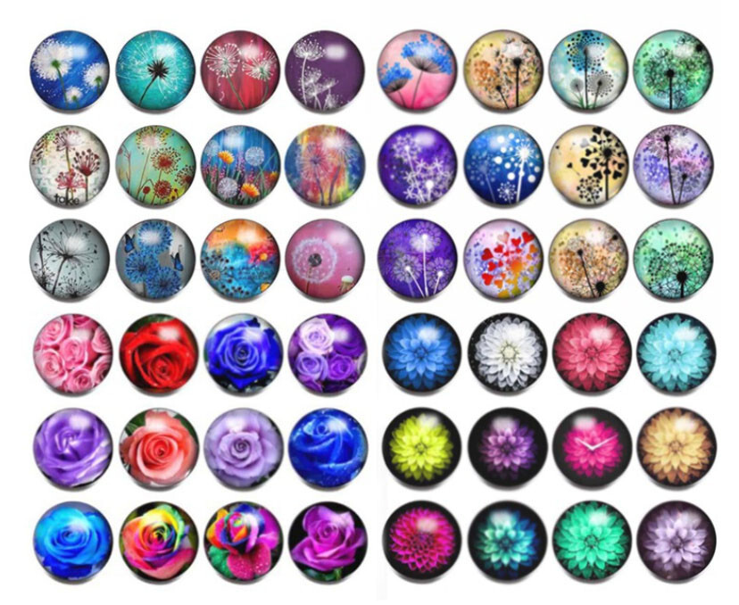 48pcs/Lot Glass Flower Charm 18mm Snap Button charm Fit Ginger Snap ...