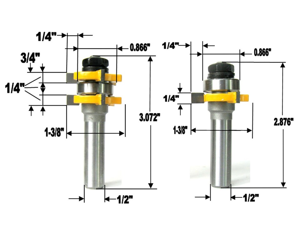 2 pc 1/2" Shank Cutting Depth 1/4" Tongue & Groove Joint Assembly ...