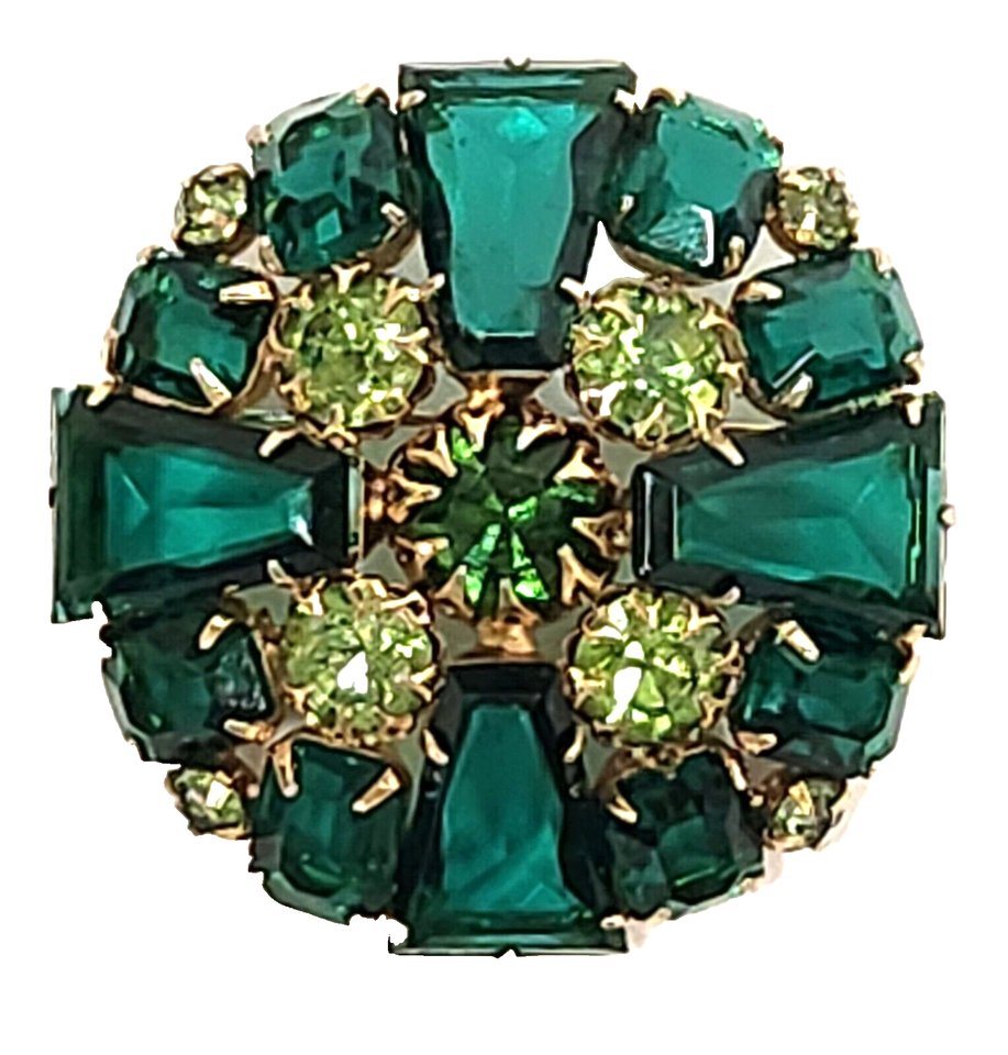 Gorgeous Vintage Green Keystone Shape Rhinestone Clip Earrings Brooch ...