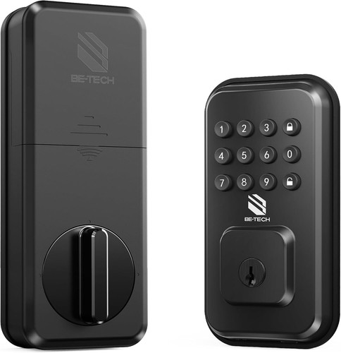 Black Keyless Entry Smart Deadbolt - Keypad, 2 Keys, Anti-Peeping, Auto ...