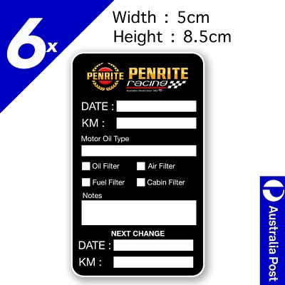 PENRITE RACING Oil Change Service Reminder x6, Car, Trucks, Ute Sticker ...