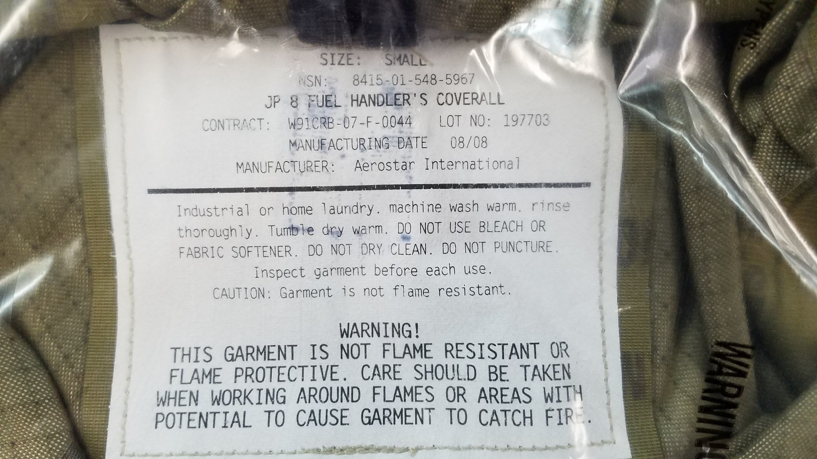 JP8 Fuel Handlers Coverall U.S Army Issue Small, Desert Tan | eBay