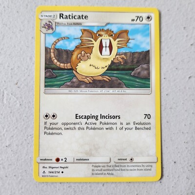 Raticate 144/214 Sun & Moon Unbroken Bonds Uncommon Pokemon Card 2019 ...