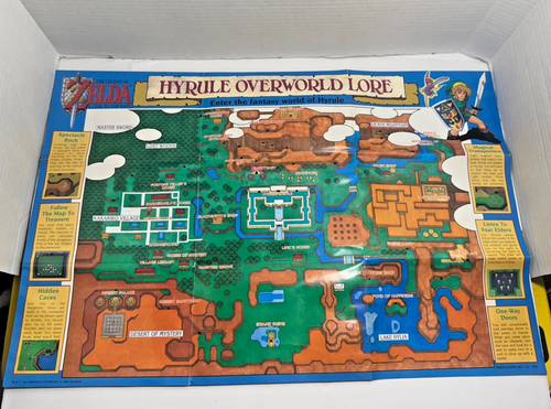 Vtg Legend of Zelda A Link to the Past Hyrule Overworld Lore Map Poster ...