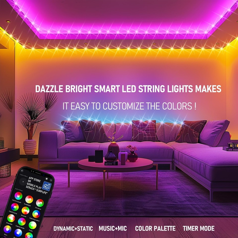 Smart Christmas String Lights, 98FT 300 LED RGB Color Changing String ...