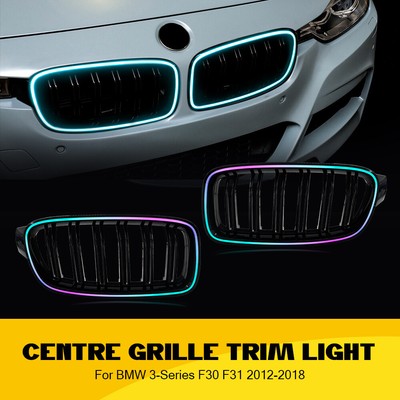 Pair For BMW 3 Series F30 F31 2013-2018 Glossy Black Front Grille RGB ...