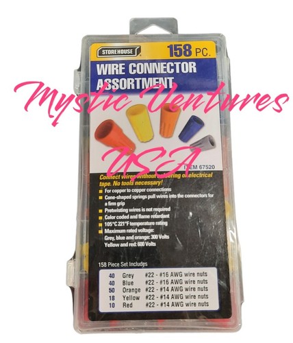 158 Piece Wire Connector Assortment w/CASE Flame Retardant Upto 600v ...