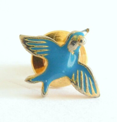 Sweet Small Vintage Gold Tone Blue Enamel Bluebird Tack Pin | eBay