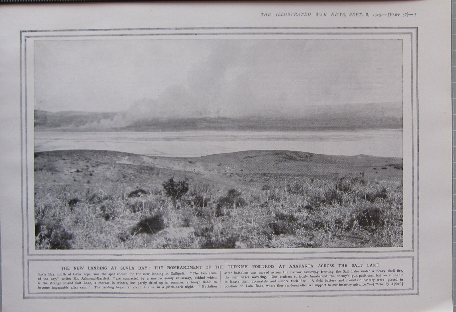 1915 WWI WW1 PRINT BOMBARDMENT OF TURKISH POSITIONS AT ANAFARTA SALT ...