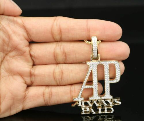 Yellow 925 Sterling Silver "AP" Letter Necklace Pendant 2.61ct Cubic ...