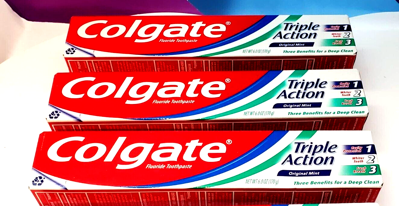 Colgate Triple Action Toothpaste, Mint - 6 ounce (3 Pack) | eBay