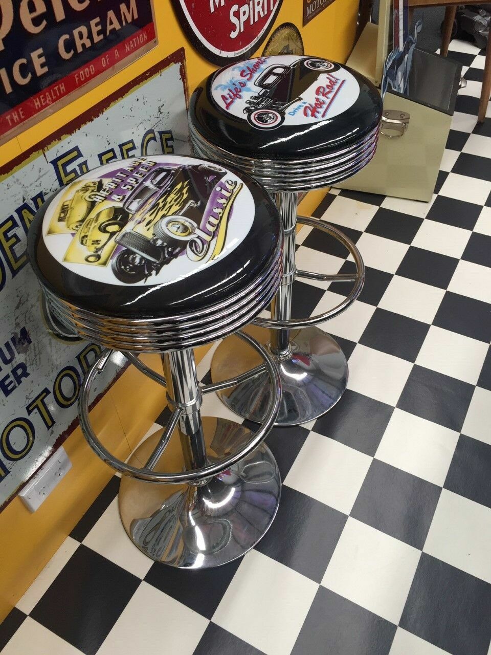 BAR RETRO DINER STOOL - HOT ROD SET - HOT RODS - AMERICAN - ADJUSTABLE ...