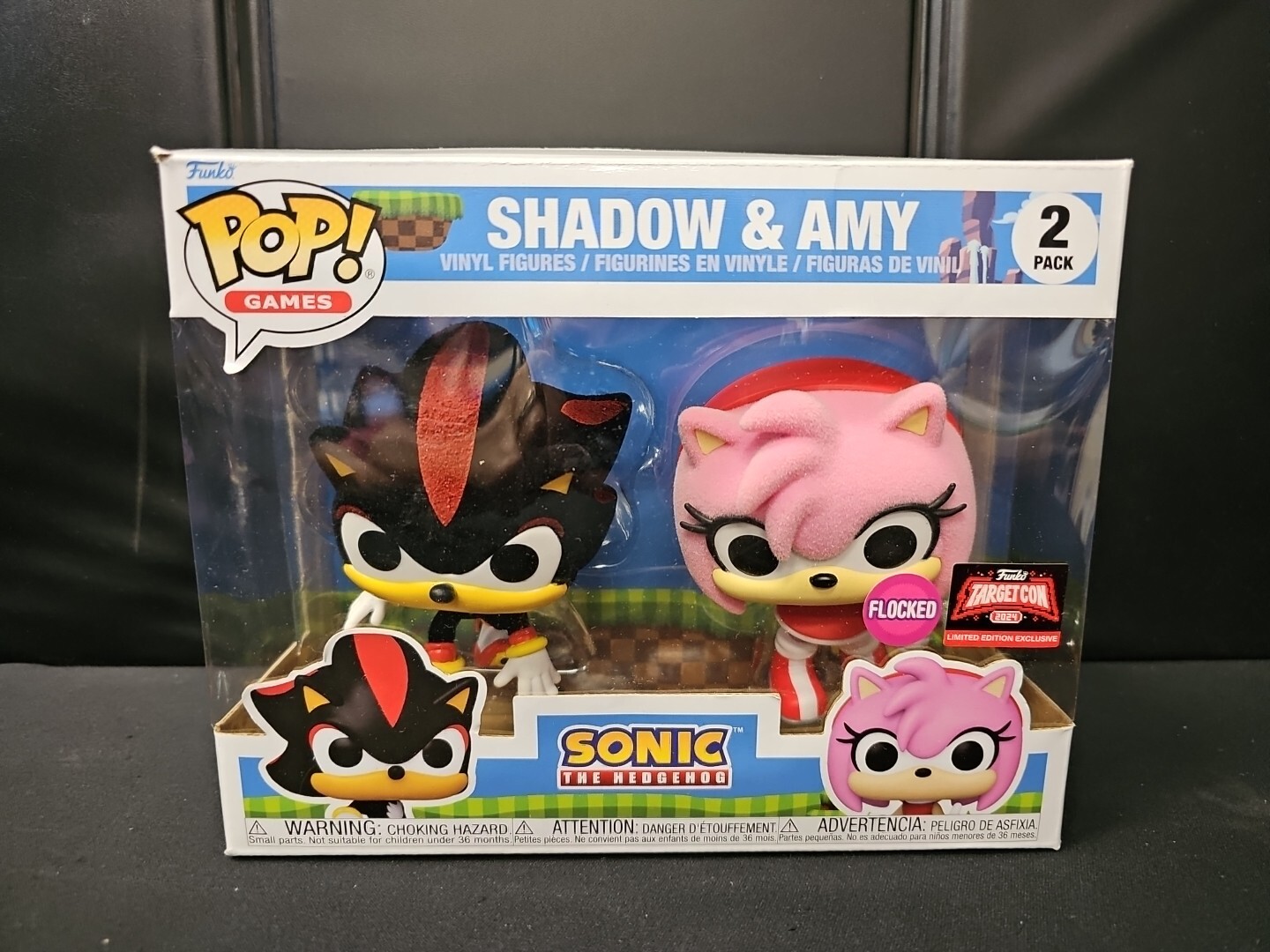 Funko Pop! Sonic The Hedgehog Flocked Shadow & Amy 2 pk Target Con 2024 ...