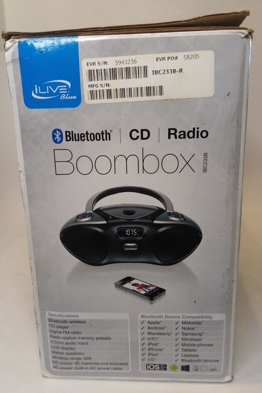 iLive Blue IBC233B Bluetooth CD Radio Portable Boombox, Black | eBay
