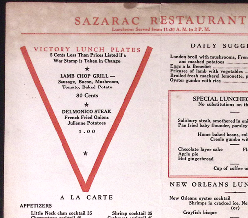 1942 Sazarac Restaurant New York City WW2 Victory Menu Cocktail Mixed ...