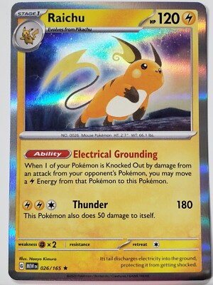 HOLO Raichu 026/165 NM / M - 151 Scarlet Violet Pokemon Card - Naoyo ...
