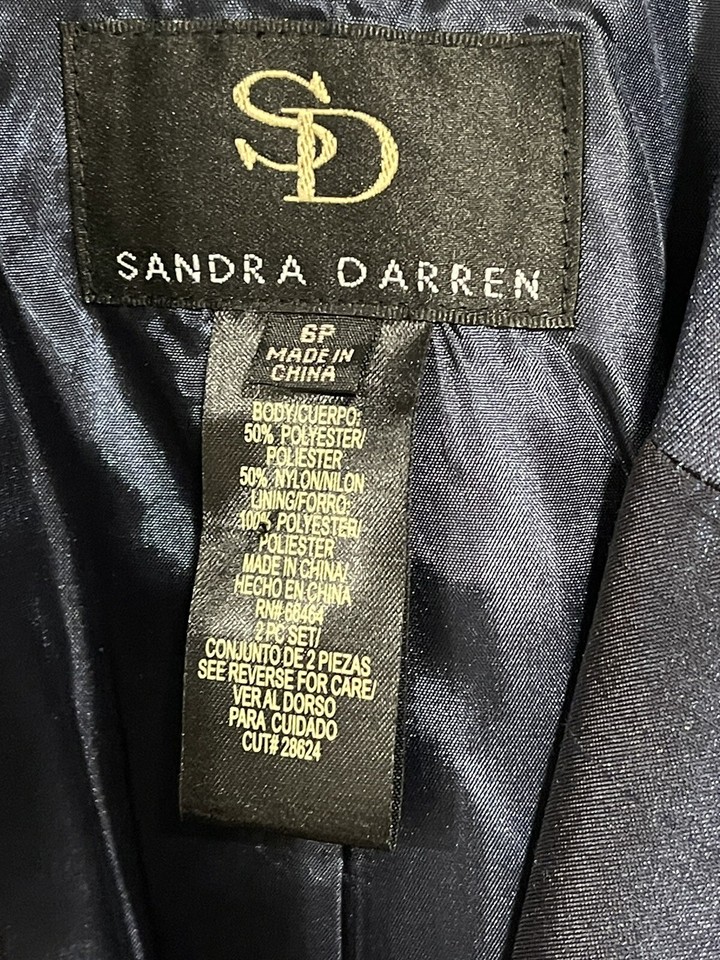 Sandra Darren Women’s Navy Satin Formal Wedding Jacket Suit Top 6 ...