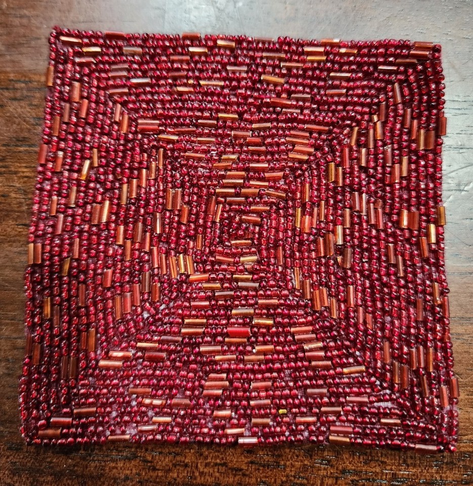 Beaded Cloth Handmade HOLIDAY FANCY Coasters Orange Red Gold Set Of ...