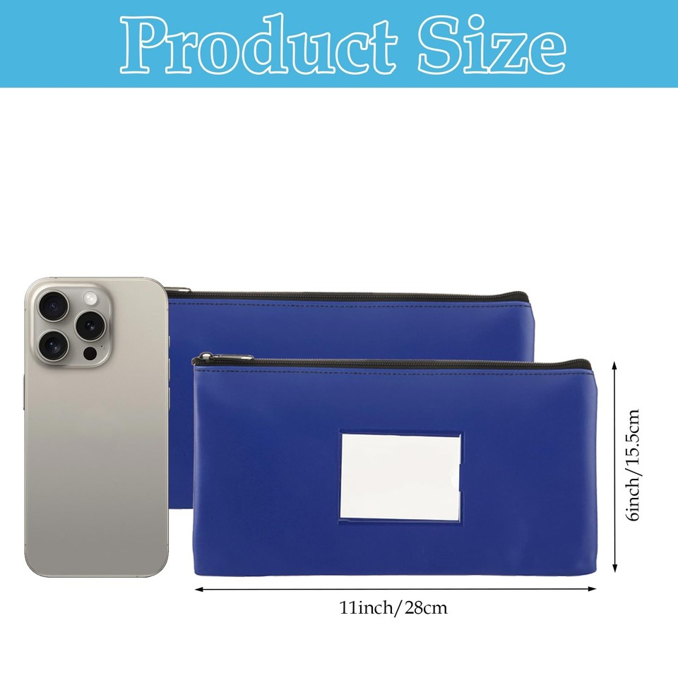 15 Pack Money Bags With Zipper Blue Leather Bank Bag 11x6 Inch Storage ...