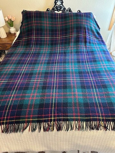 BRONTE TWEEDS ALL WOOL NAVY, GREEN, RED PLAID THROW BLANKET FROM ...