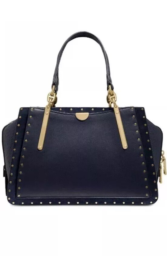 Coach Border Rivets Mixed 35617 Leather Dreamer Navy/Gold Satchel, NWT ...