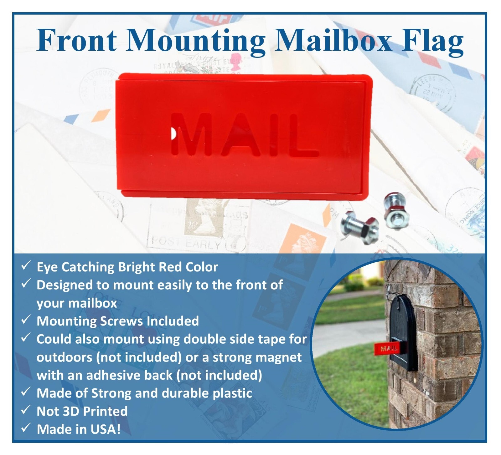 Plastic Front Mount Red Mailbox Flag for Brick, Stone Mailboxes Mail ...